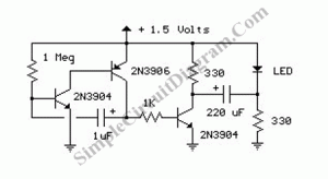 1.5V LED FLasher Using 3 Transistors – Simple Circuit Diagram