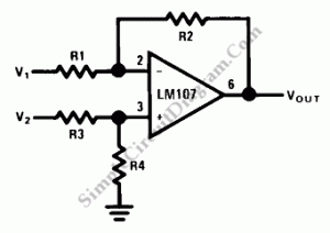 Op-Amp Circuit: Difference Amplifier – Simple Circuit Diagram