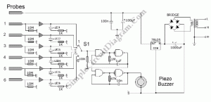 Water Level Sensor/Detector/Monitor With Alarm – Simple Circuit Diagram