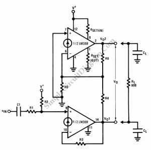 LM359 1MHz Balanced Line Driver – Simple Circuit Diagram