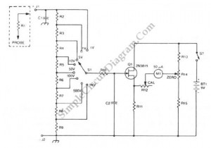 FET Buffered Analog Voltmeter – Simple Circuit Diagram