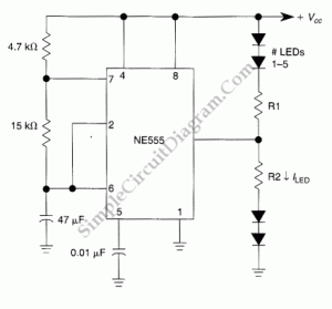 555 IC LED Flasher for Up To 10 LEDs – Simple Circuit Diagram